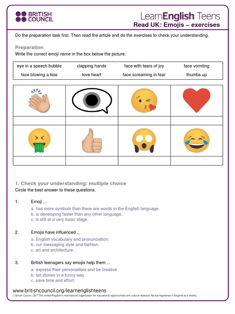 Emojis - Exercises 11th | PDF | Adolescence | English Language