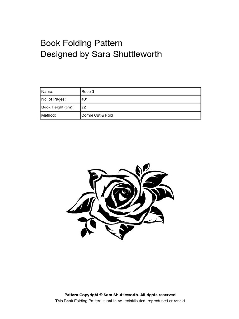 Book Folding Pattern Designed by Sara Shuttleworth | PDF | All Rights ...