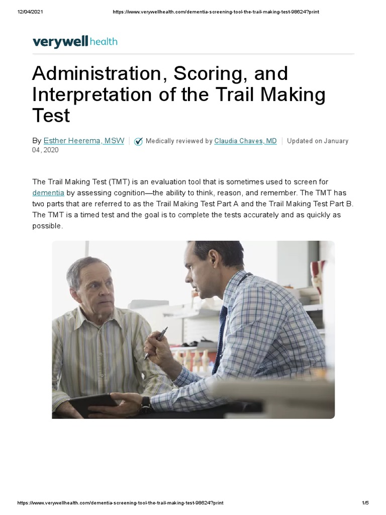 Administration, Scoring, and Interpretation of The Trail Making Test ...