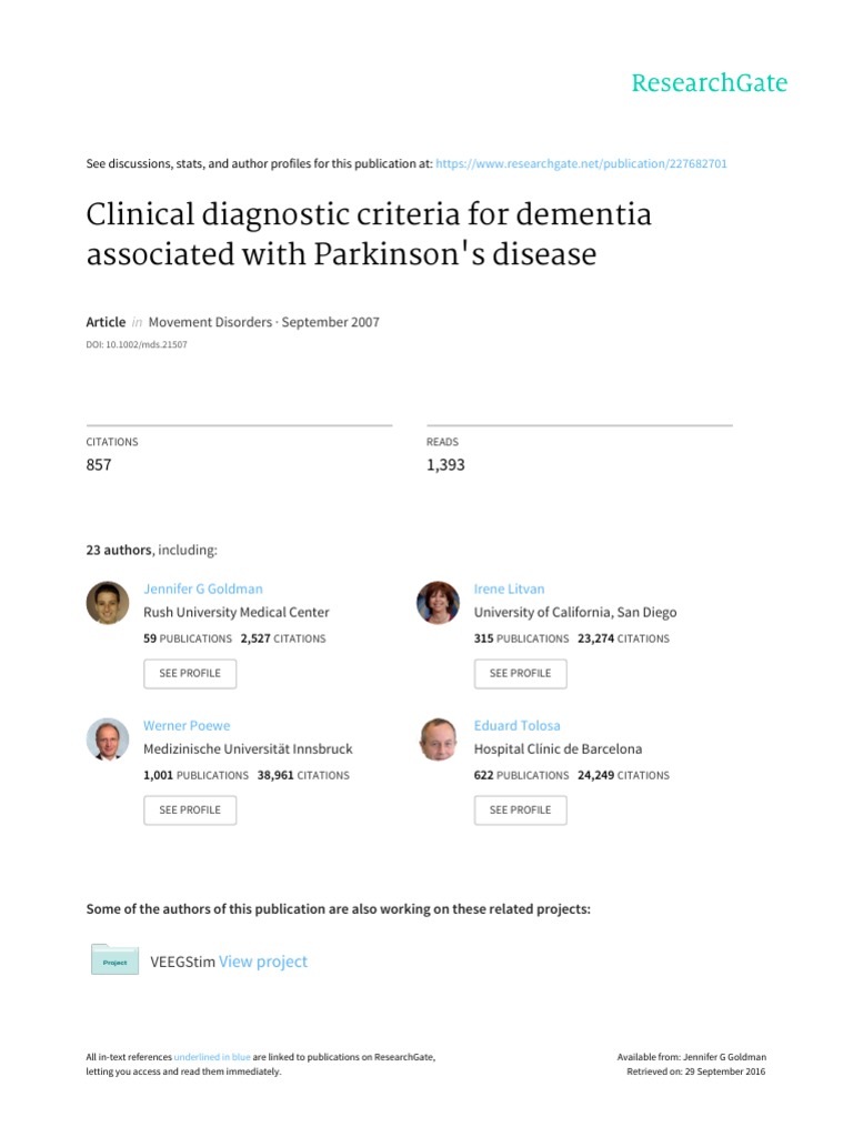 Clinical Diagnostic Criteria For Dementia Associat | PDF | Dementia ...