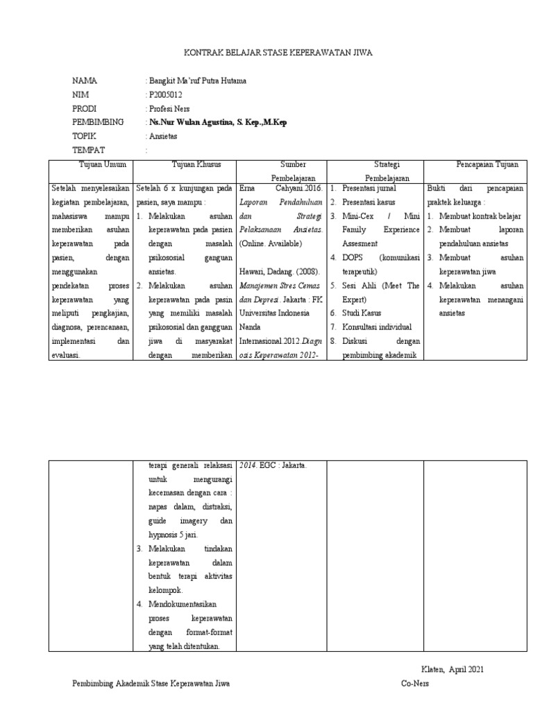 Kontrak Belajar CMHN | PDF