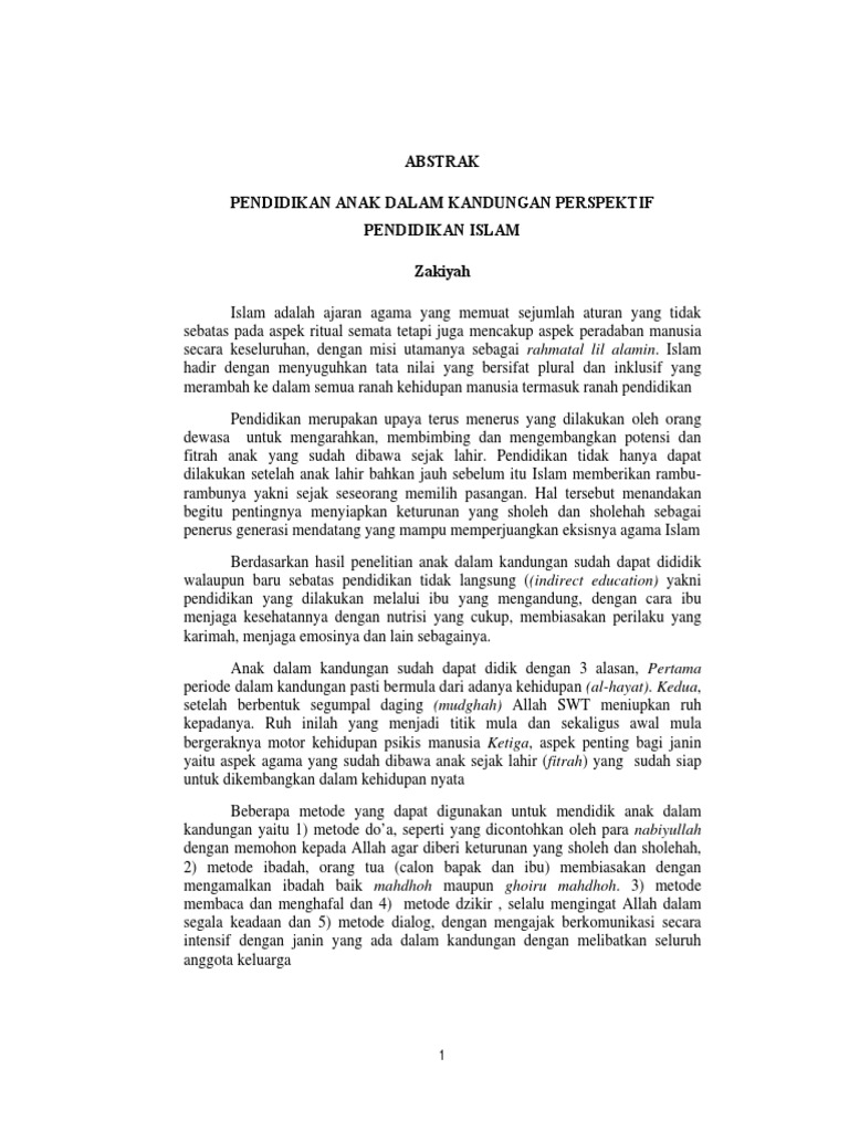 ID Pendidikan Anak Dalam Kandungan Perspektif Pendidikan Islam | PDF