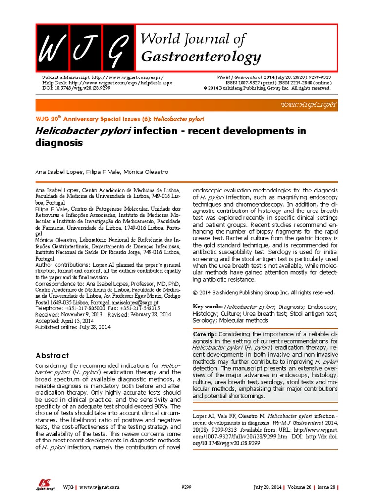 Helicobacter Pylori Infection - Recent Developments in Diagnosis | PDF ...