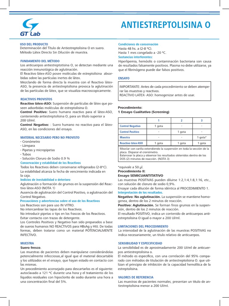 Interpretación de Antiestreptolisina O | PDF | Reactivo | Laboratorios