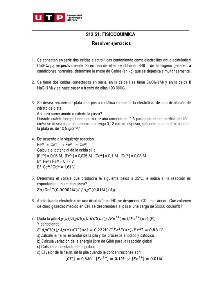 S12.s1.Resolver Ejercicios | Descargar gratis PDF | Fase (materia) | Equilibrio químico