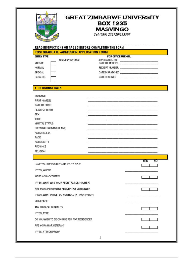 GZU 2025 Postgraduate Application Form | PDF | Academic Degree ...