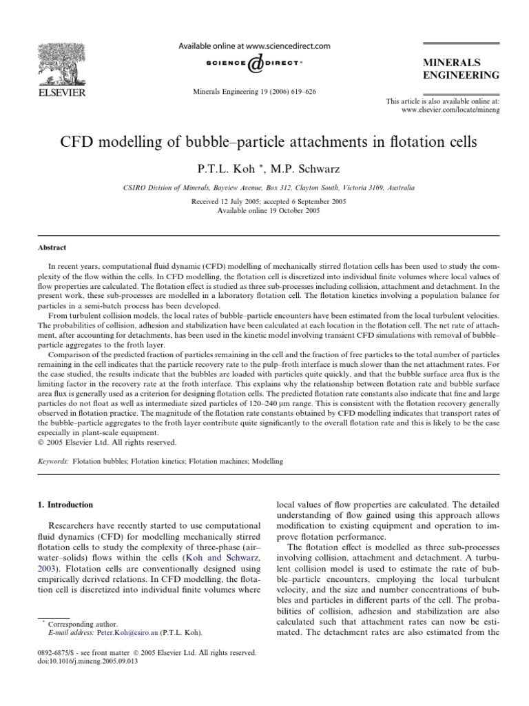 CFD Modelling of Bubble-Particle Attachments in Flotation Cells | PDF | Computational Fluid ...
