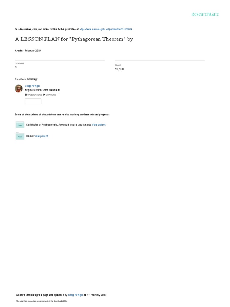A LESSON PLAN For "Pythagorean Theorem" By: February 2019 | PDF ...