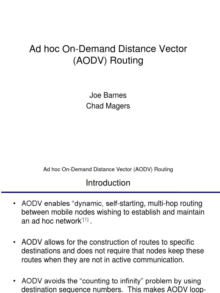 Ad Hoc On Demand Distance Vector Aodv Routing Joe Barnes Chad Magers Descargar Gratis Pdf