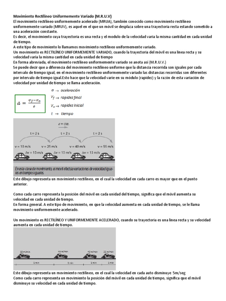 Movimiento Rectilineo Uniformemente Variado | PDF | Aceleración | Velocidad