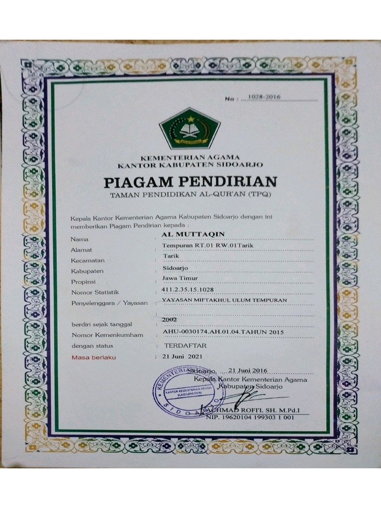 Piagam TPQ Terbaru | PDF