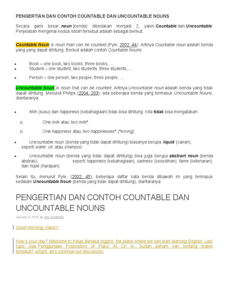 Pengertian Dan Contoh Countable Dan Uncountable Nouns | PDF | Seni ...