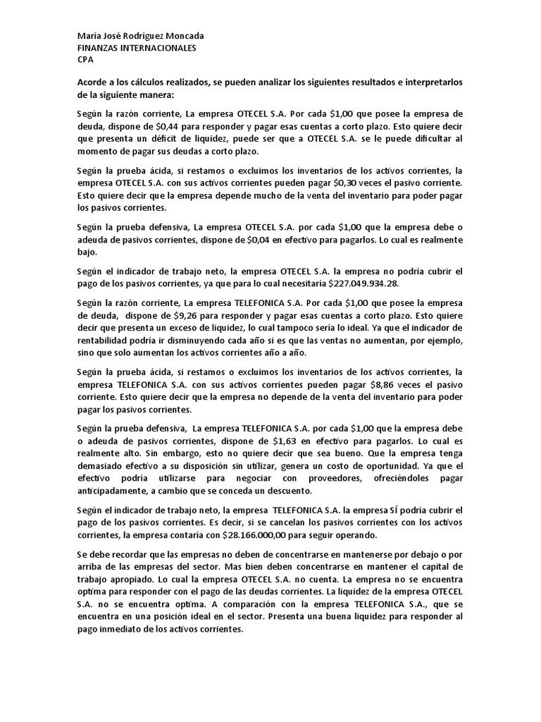 Analisis de Otecel S.A. | PDF | Liquidez de mercado | Empresas