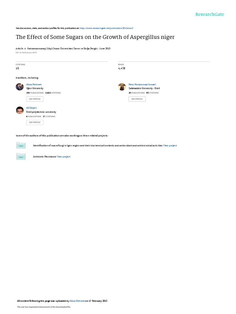The Effect of Some Sugars On The Growth of Aspergi | PDF | Glucose ...
