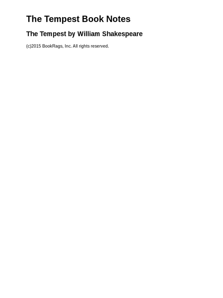 The Tempest Book Notes | PDF | The Tempest | William Shakespeare