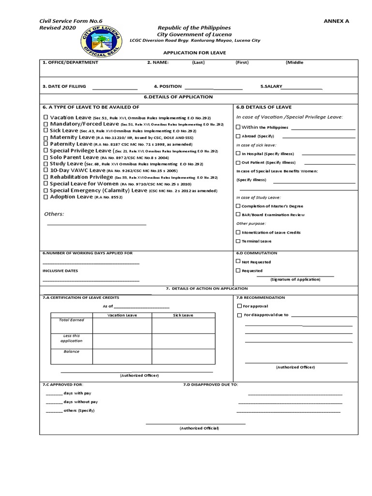 LGU Application For Leave 2021 | PDF | Parental Leave | Surgery