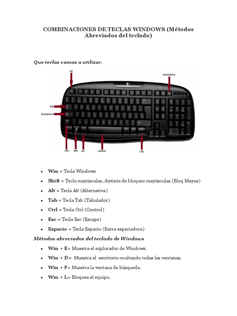 Combinaciones de Teclas Windows | PDF | Ventana (informática ...