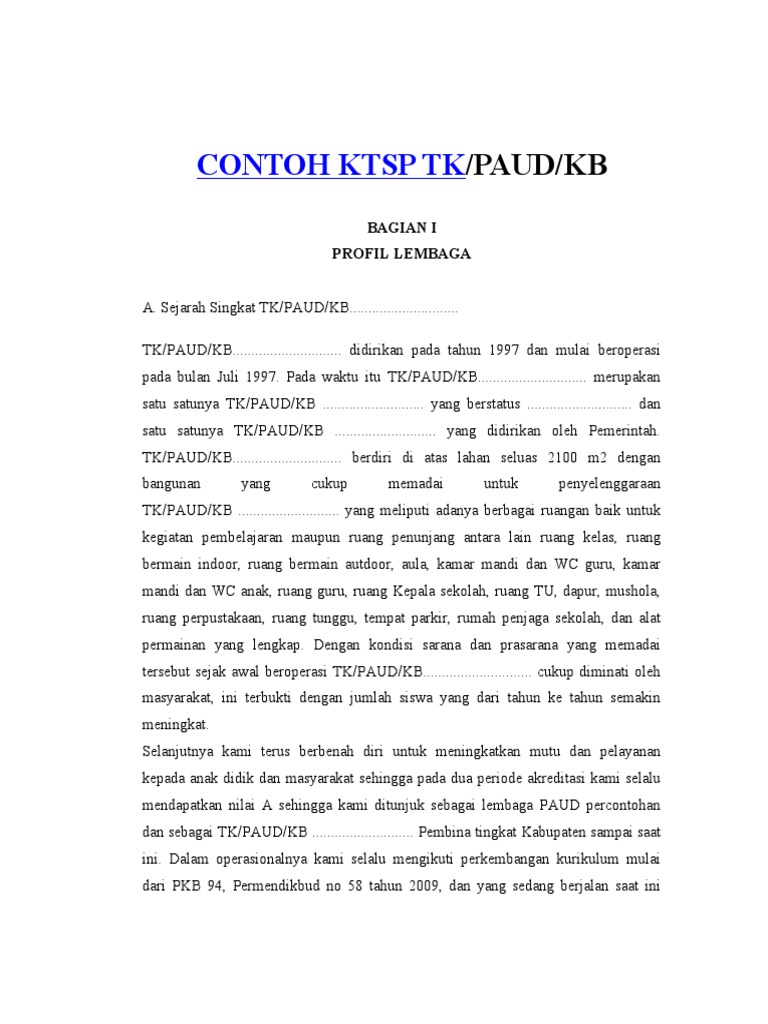 Contoh KTSP TK Paud KB | PDF