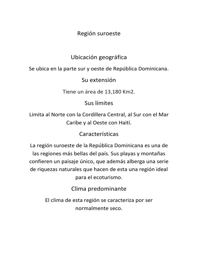 Región Suroeste | PDF