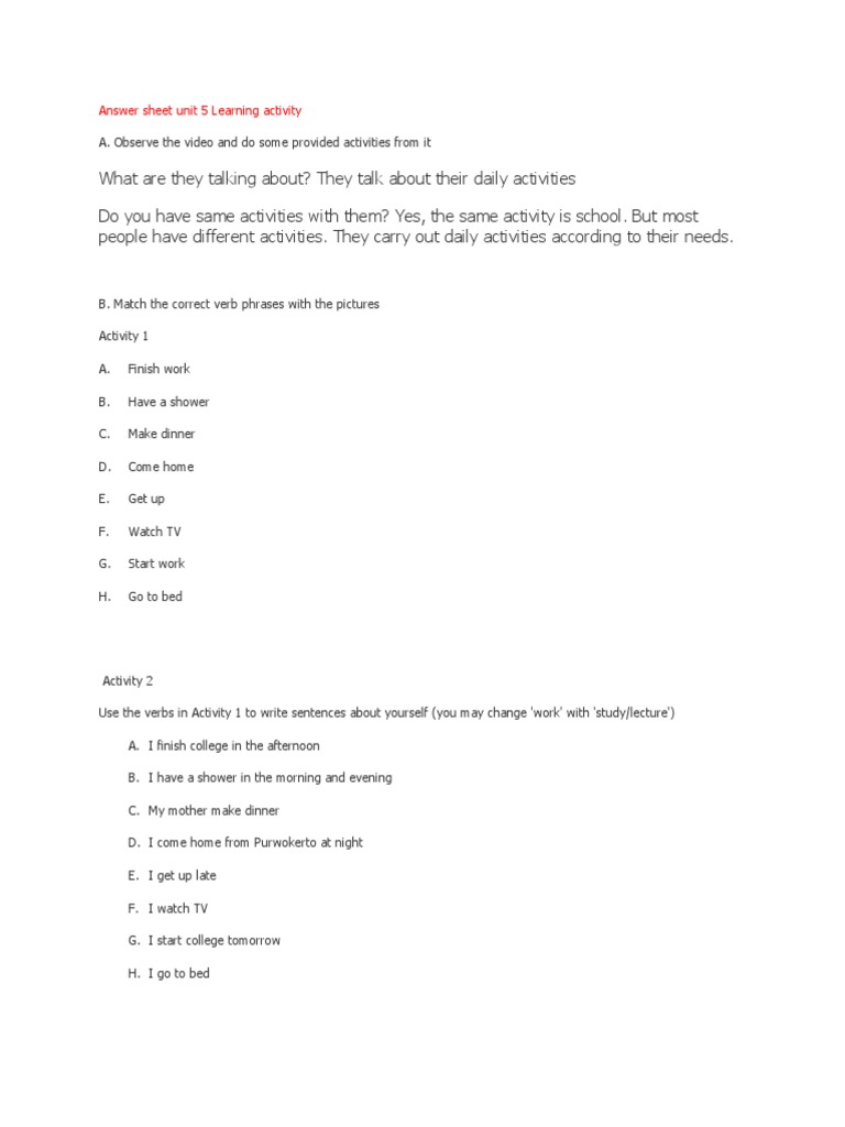 Answer Sheet Unit 5 Learning Activity | PDF | Linguistic Morphology ...