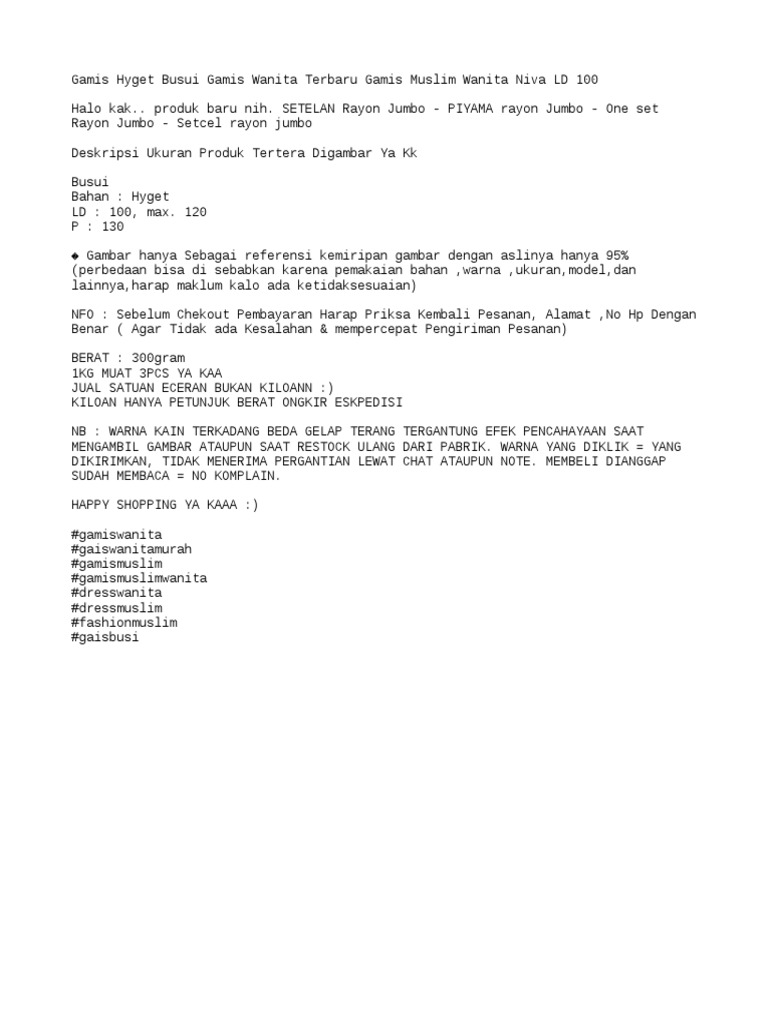 Contoh Deskripsi Produk Di Shopee | PDF