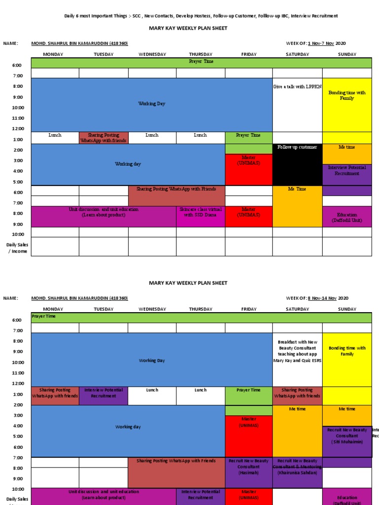 Mary Kay Weekly Plan Sheet: Follow Up Customer | PDF | Multi Level ...