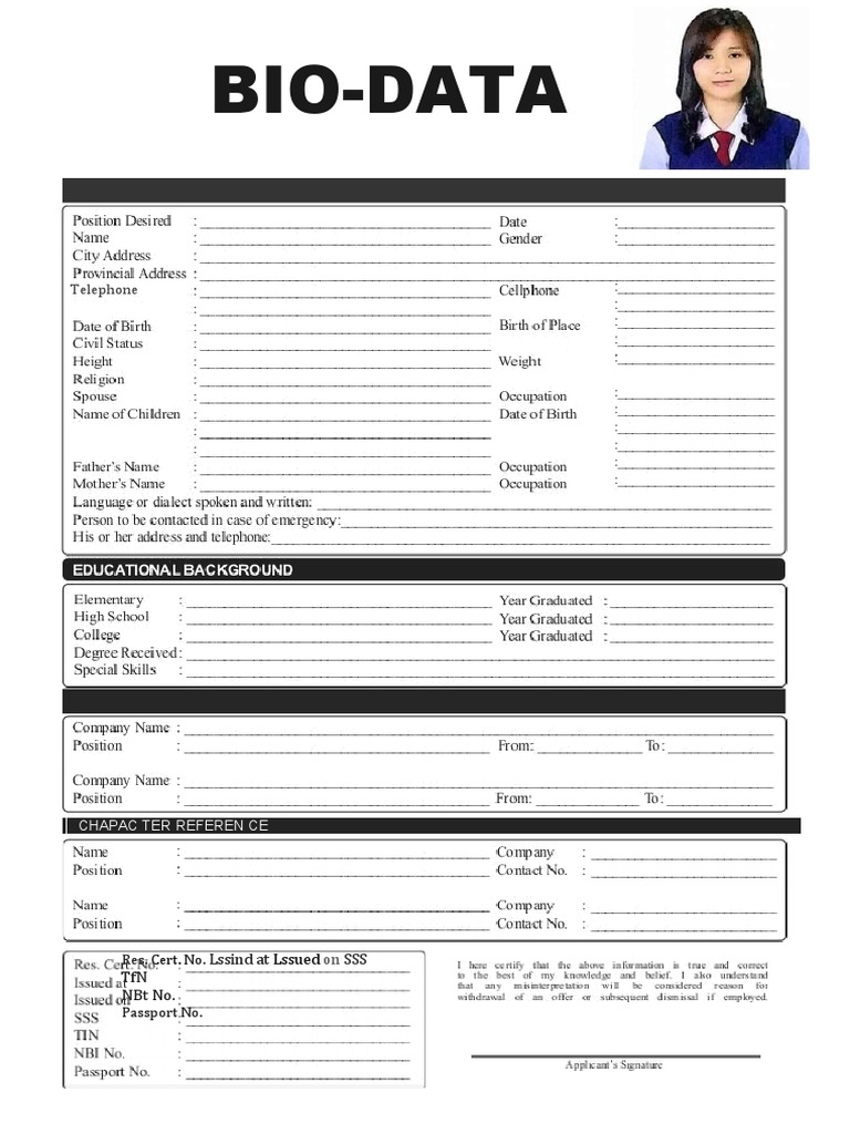 Bio Data Form Philippines Copyrighted 1 638 | PDF