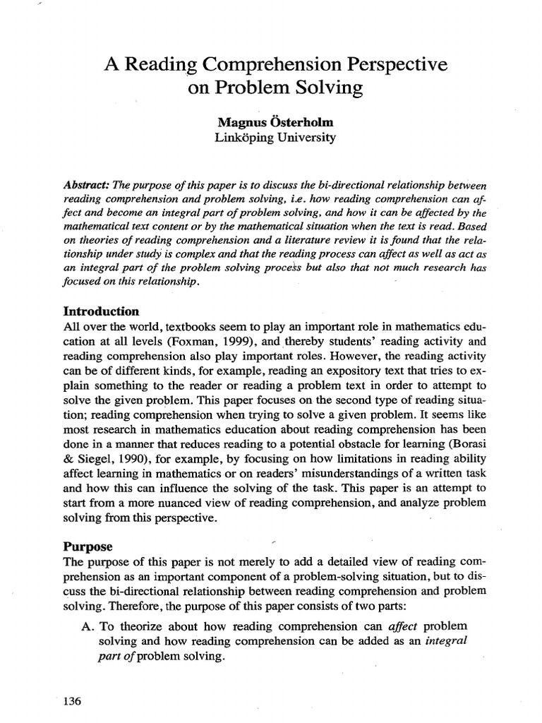 Reading Comprehension in Problem Solving | PDF | Reading Comprehension ...