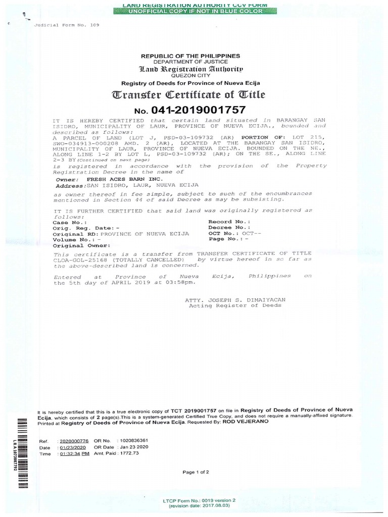 TCT No. 041-2019001757 | PDF