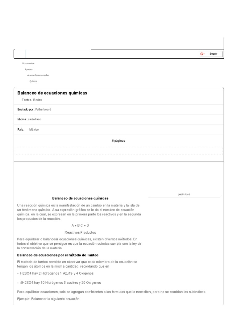Balanceo de Ecuaciones Químicas | PDF | Redox | Estequiometría