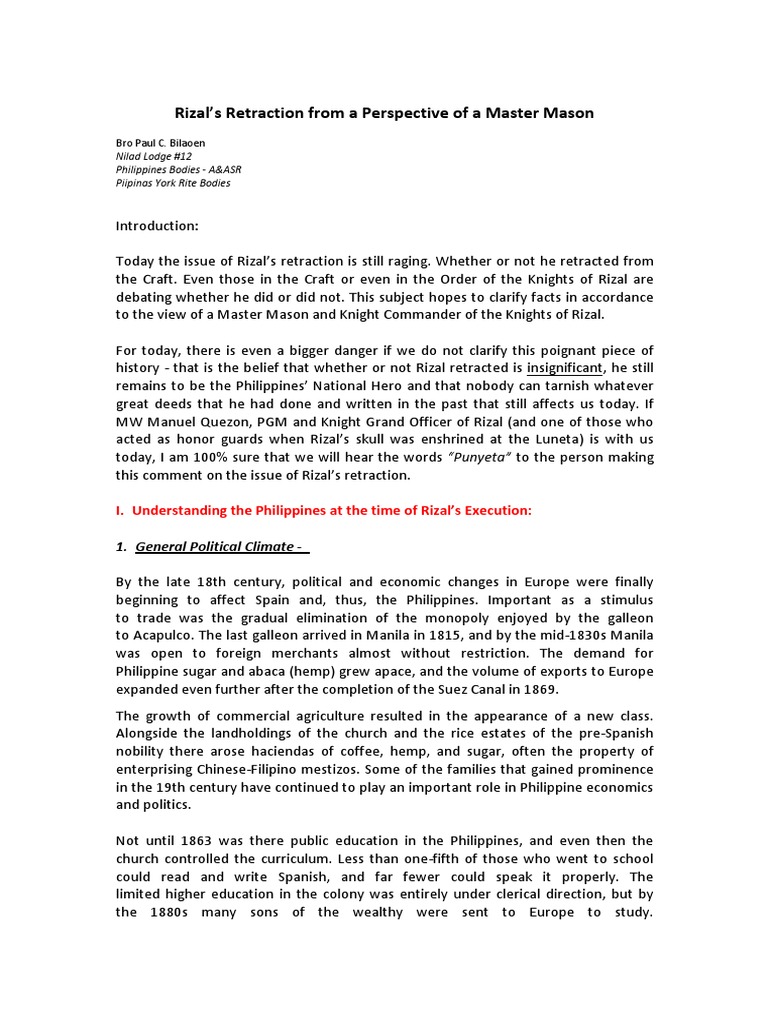Rizal's Retraction From A Master Mason's Perspective | PDF ...