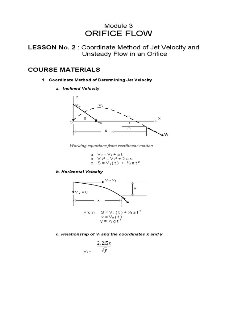 Module 3 Orifice Flow Lesson 2 | PDF | Discharge (Hydrology) | Fluid ...