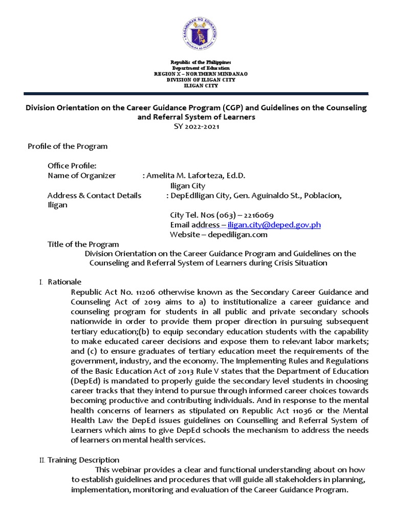 TRAINING-DESIGN-career-guidance NEW | PDF | Teachers | Curriculum