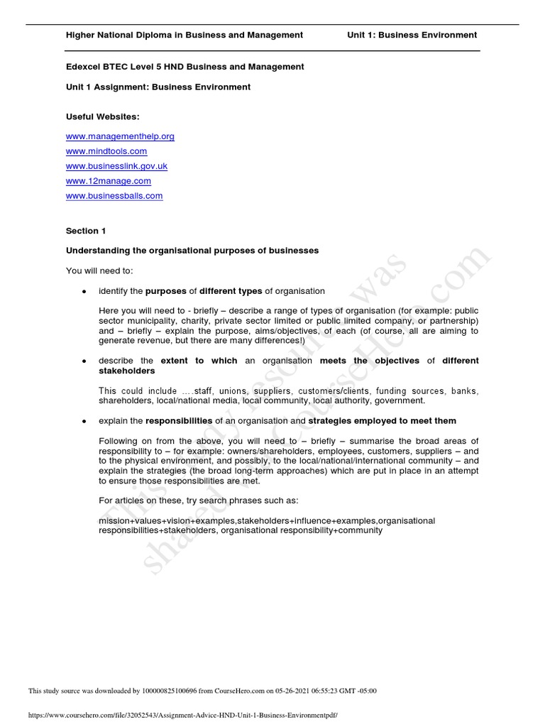 Assignment Advice HND Unit 1 Business Environment PDF | PDF ...