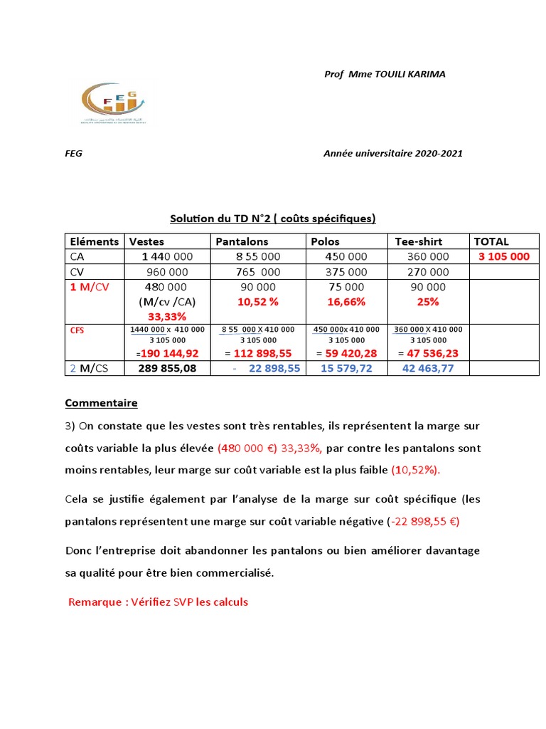 Solution TD N°2 CG Touili | PDF