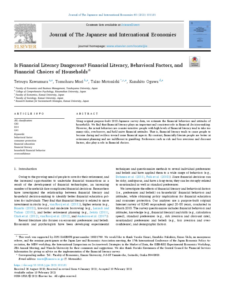Journal of The Japanese and International Economies: Tetsuya Kawamura, Tomoharu Mori, Taizo ...