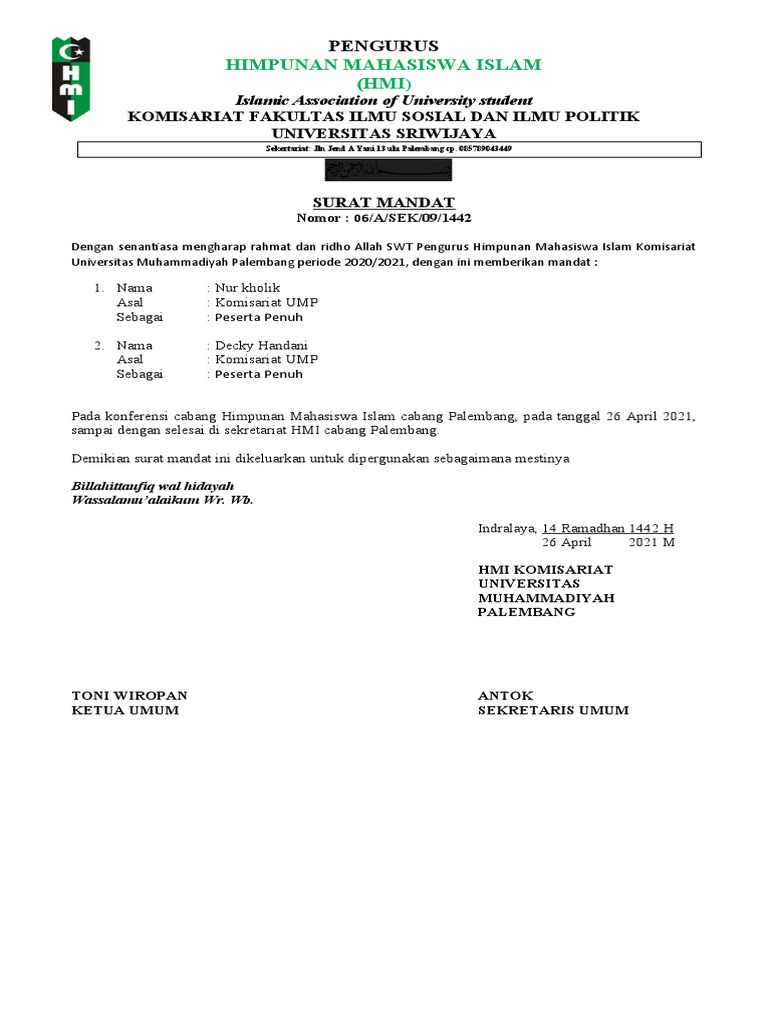 Surat Mandat Hmi | PDF