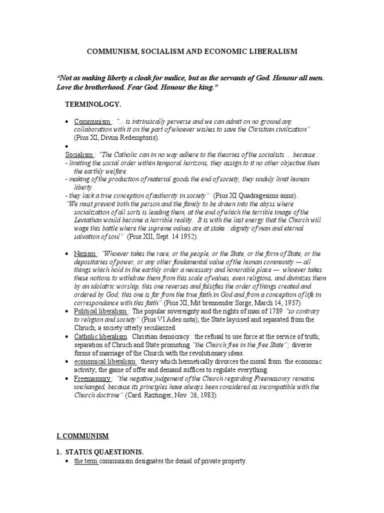 Communism, Socialism and Economic Liberalism | PDF | Liberalism | Liberty