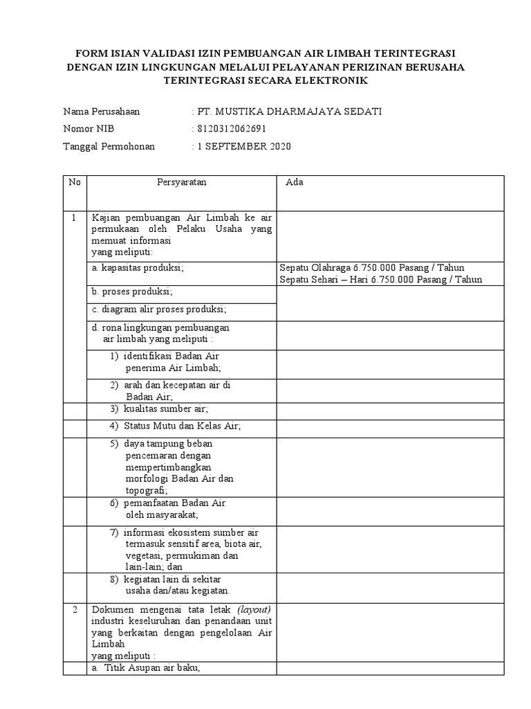 Form Isian Validasi IPAL | PDF