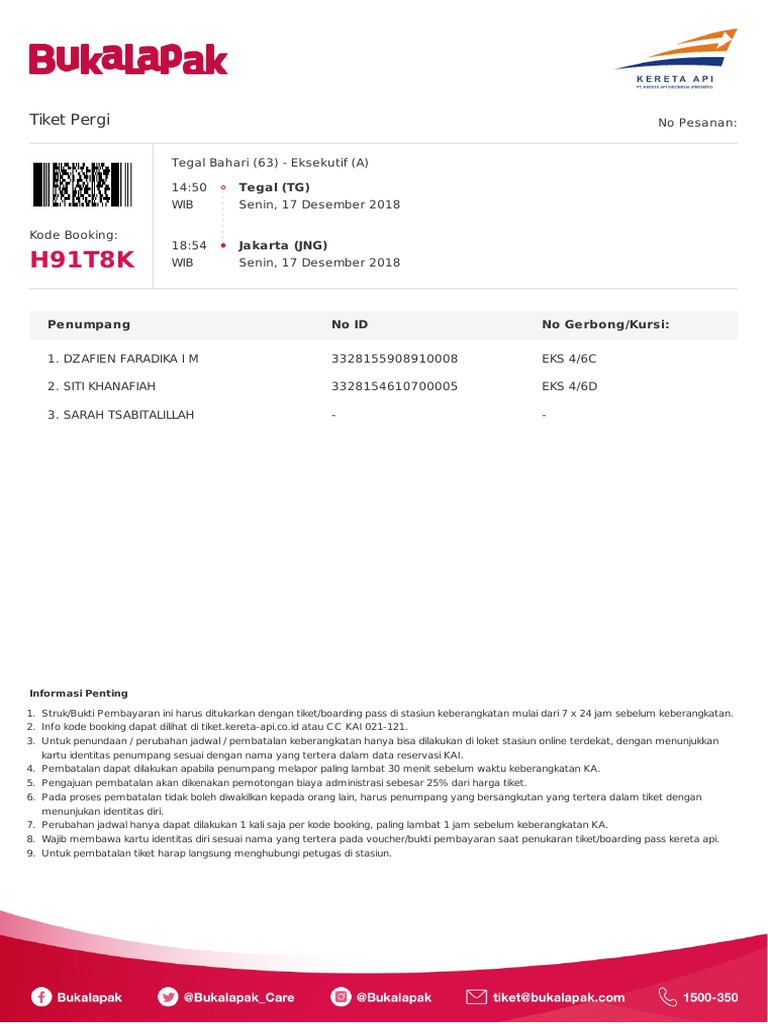 Train - Eticket H91T8K Departure | PDF