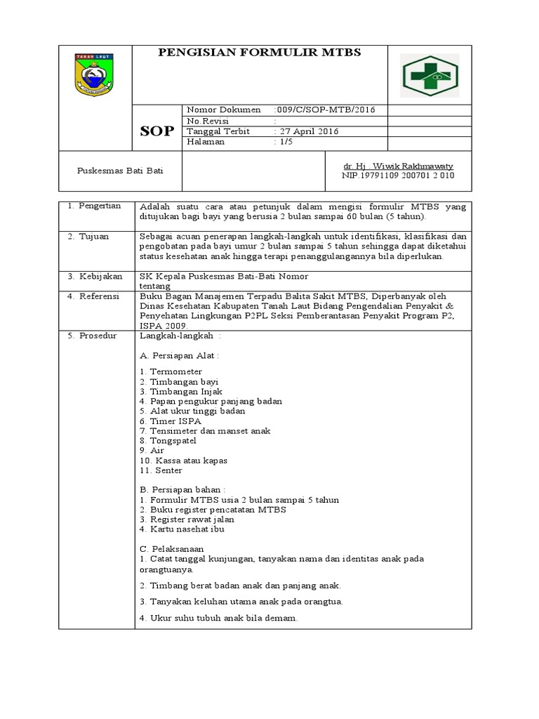 SOP Pengisian Formulir Mtbs | PDF