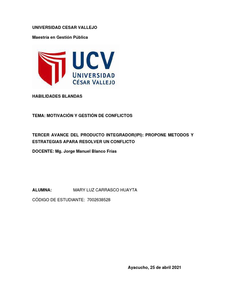 3er TRABJ INTEGRADOR-MOTIVACION Y GESTION DE CONFLICTOS | PDF ...