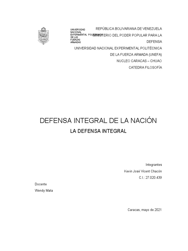 Unidad 4 - 4.1 La Defensa Integral | PDF | Defensa | Gobierno