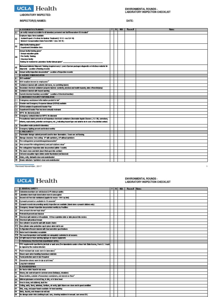 Lab Inspection Checklist | PDF | Laboratories | Fire Sprinkler System