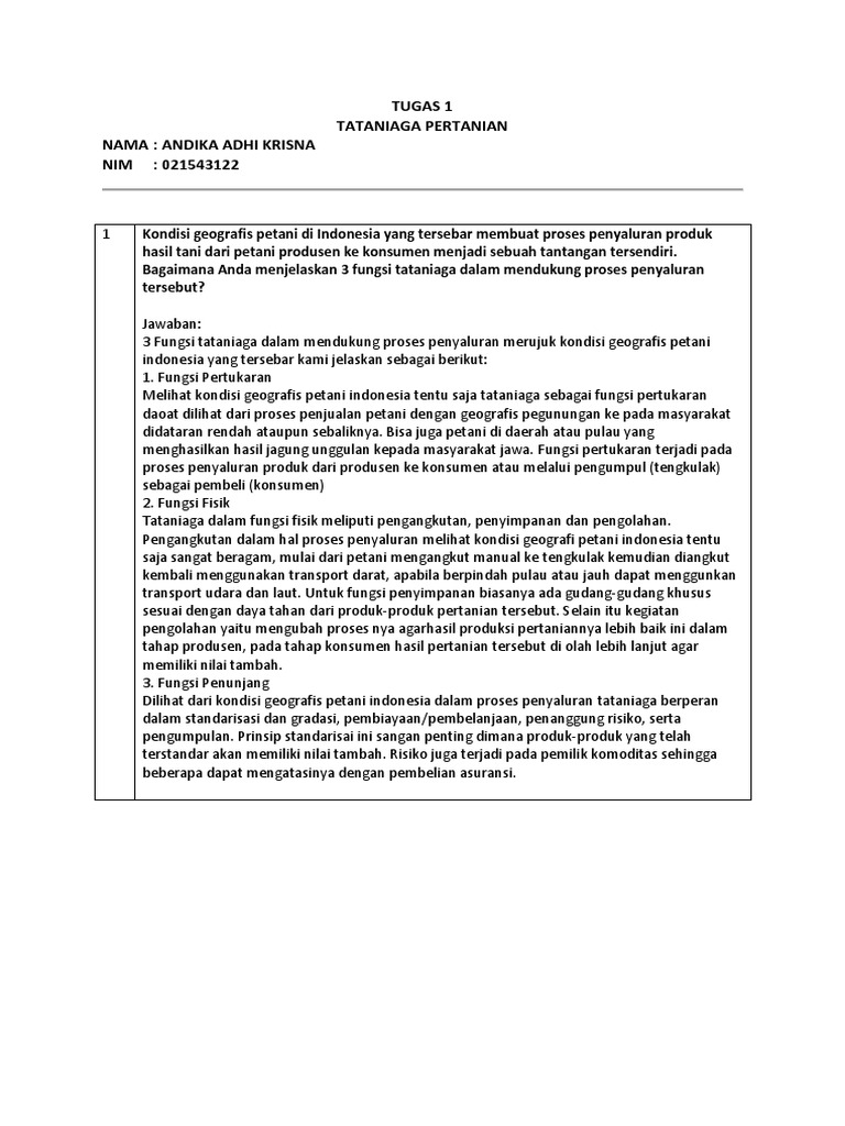 Tugas1 - Tataniaga Pertanian - Andika Adhi Krisna - 021543122 | PDF