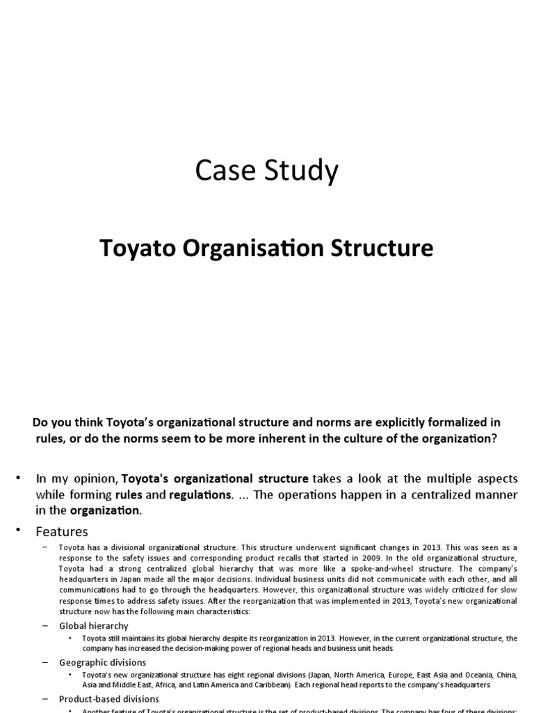 Case Study On Organisation | PDF | Organizational Structure | Toyota