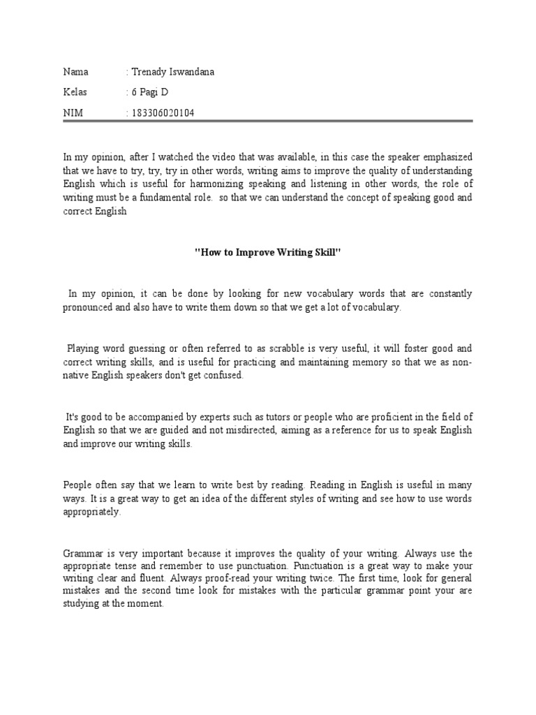 Trenady Iswandana (How To Improve Writing Skill) | PDF | Language Arts ...
