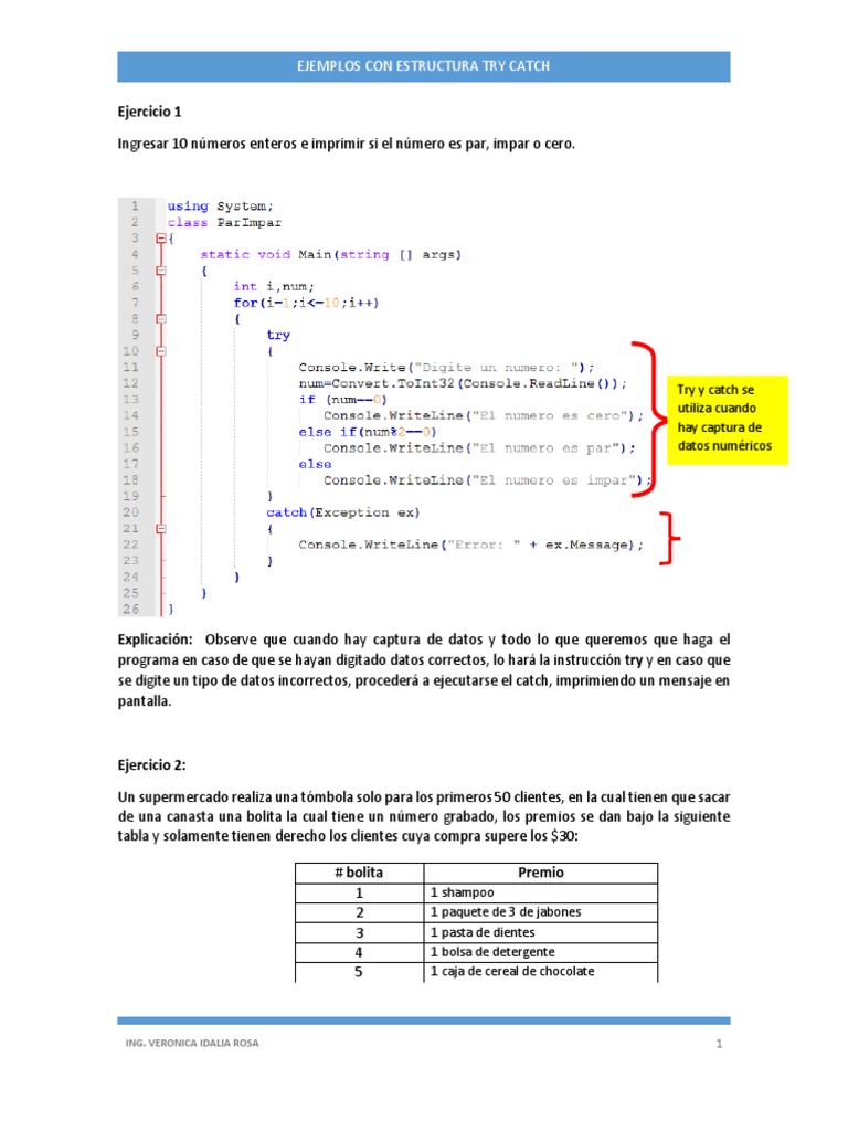 Ejemplos Con Try y Catch | PDF | Programación de computadoras ...