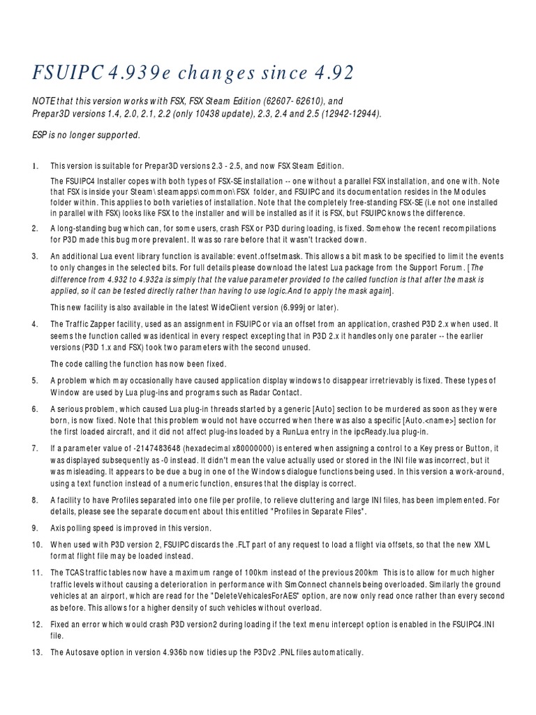 FSUIPC 4.939e Changes | PDF | Computer Science | Computer Architecture