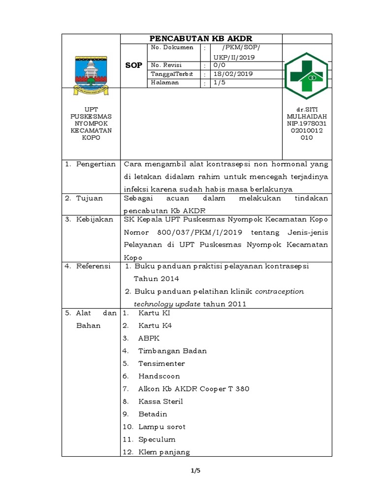Sop Pencabutan KB Akdr | PDF
